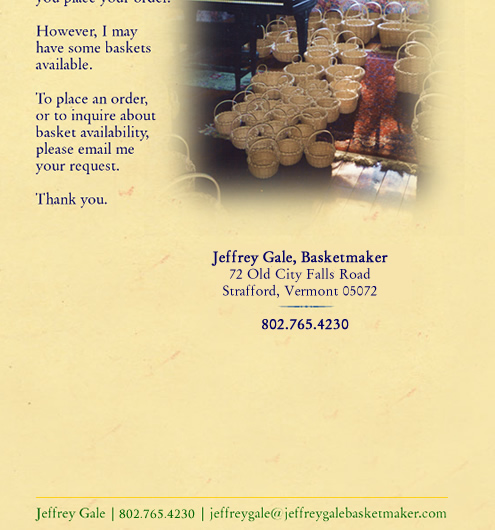 Jeffrey Gale Basketmaker - Ordering Information